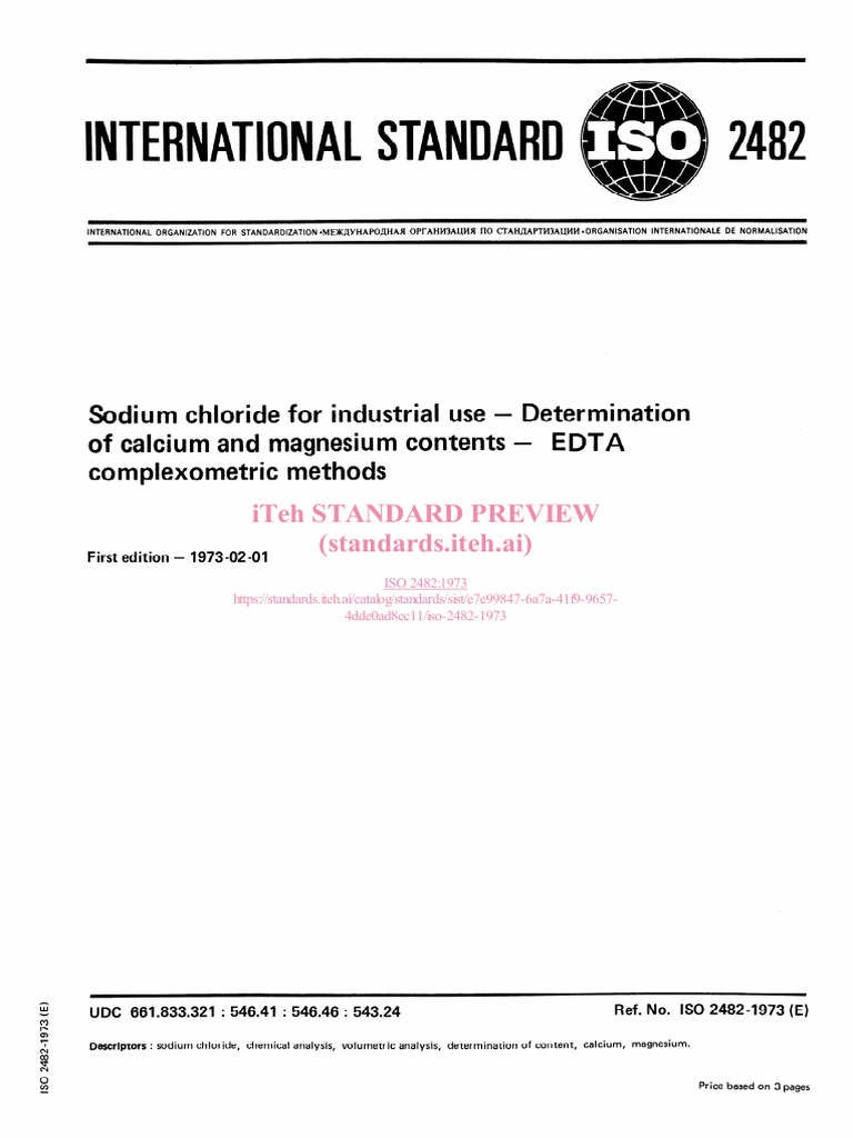 Calcium and Magnesium ISO-2482-1973 | PDF | Chemistry | Titration