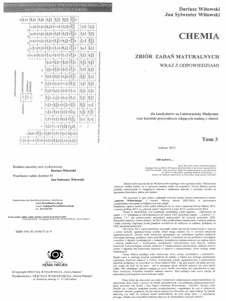 D. Witowski, J. Witowski - Chemia 3. ZbiÃ R Zadaå Maturalnych | PDF