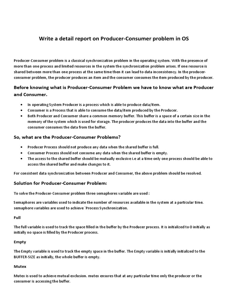 Producer Consumer Problem | PDF | Operating System Technology | Systems ...