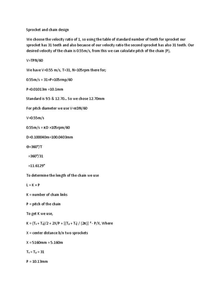 Sprocket And Chain Design Pdf Mechanics Classical Mechanics