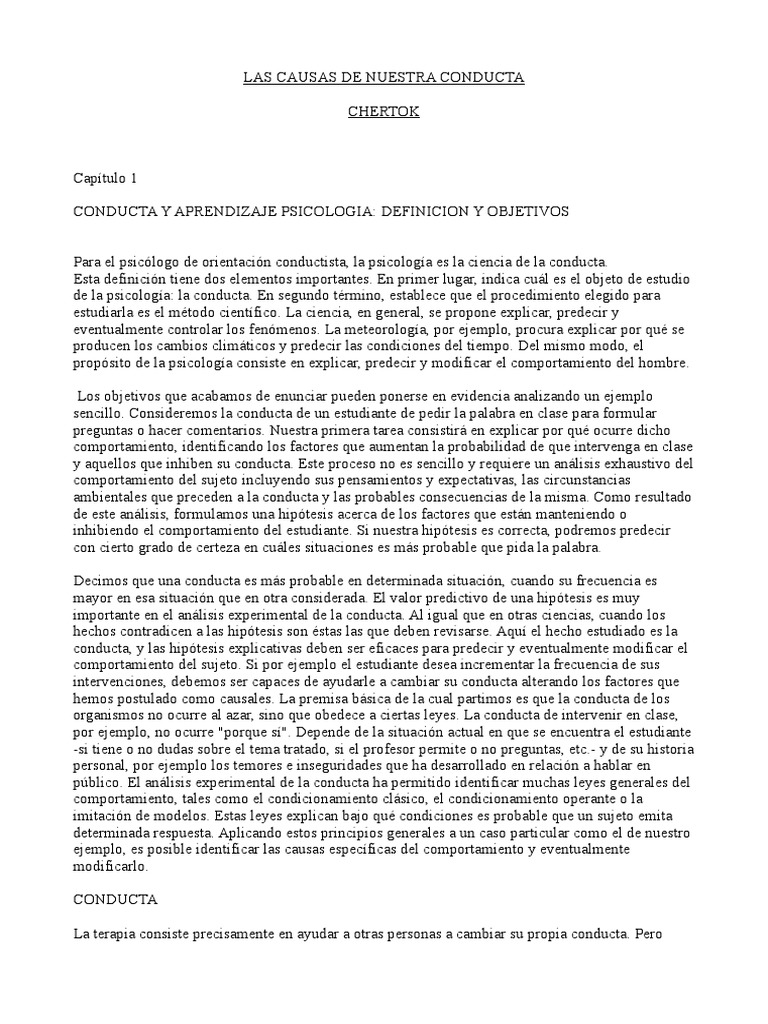 CHERTOK Las Causas de Nuestra Conducta | PDF | Behaviorismo | Psicoterapia