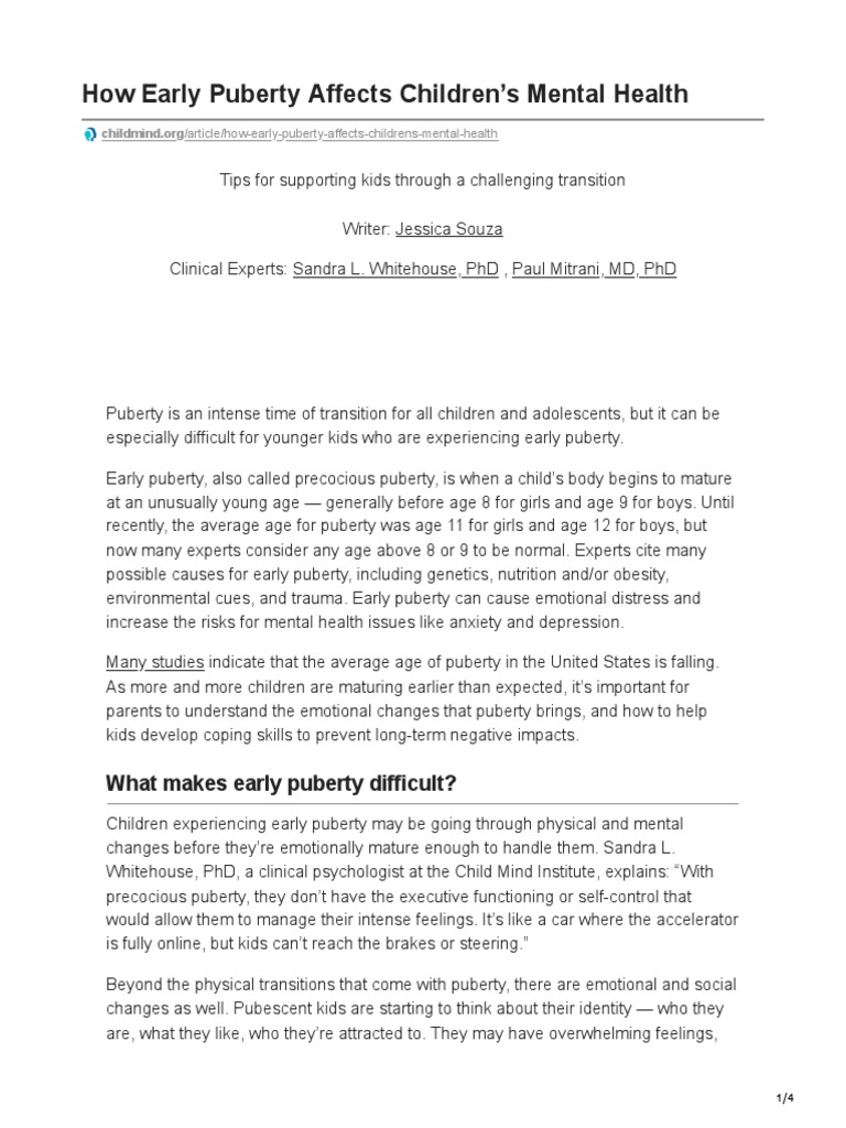 Early Puberty's Impact on Mental Health | PDF | Puberty | Adolescence