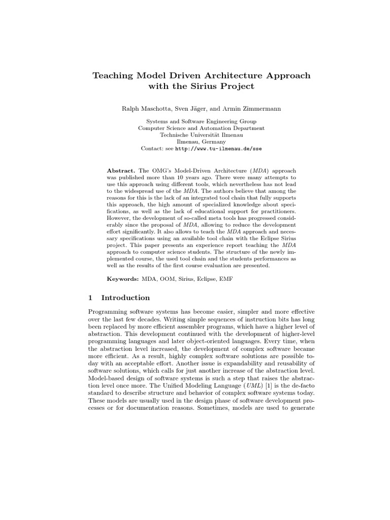 Teaching Model Driven Architecture Approach With The Sirius Project Pdf Eclipse Software