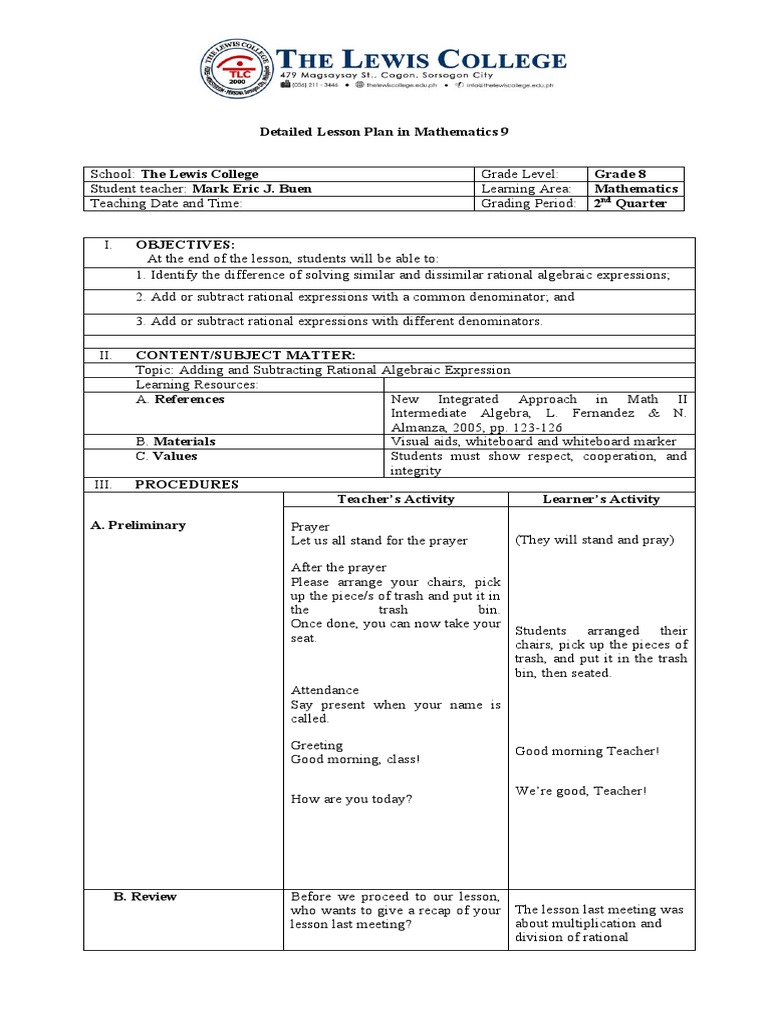 Lesson Plan | Download Free PDF | Rational Number | Division (Mathematics)