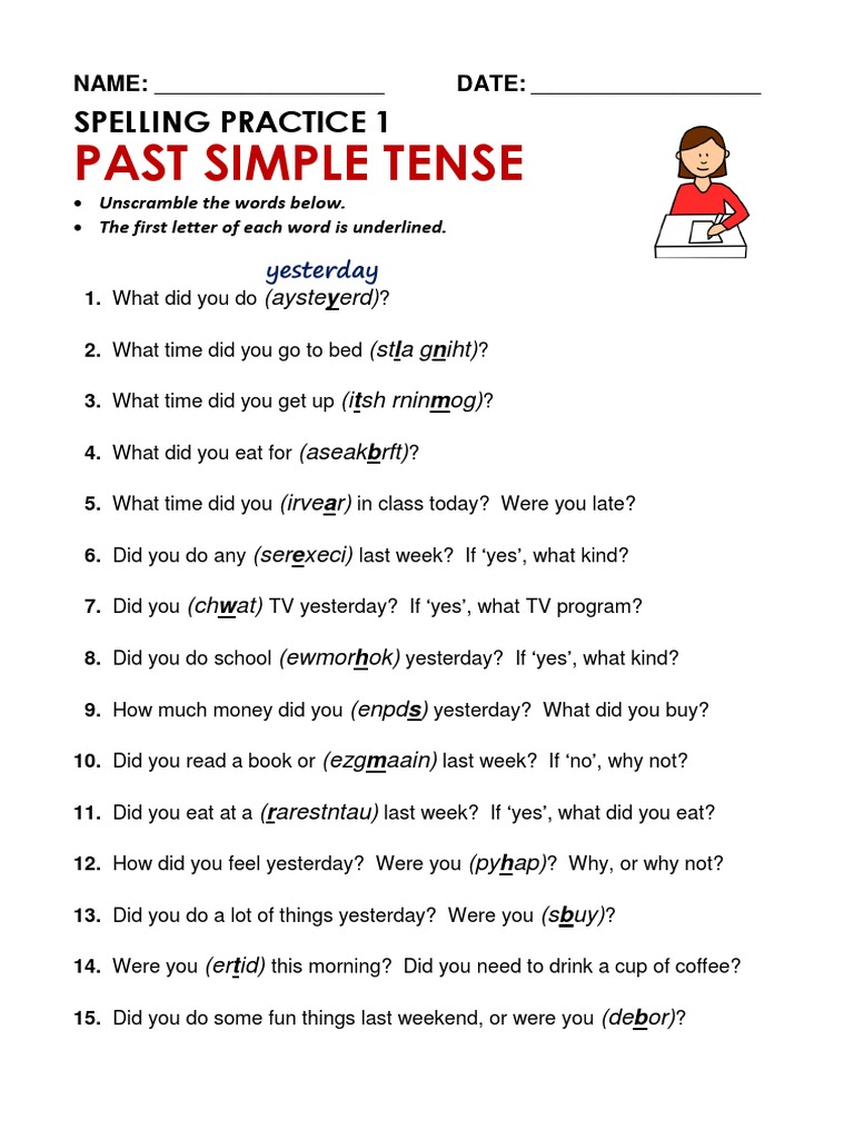 Past Simple Tense Spelling Practice: Unscrambling and Spelling Words ...
