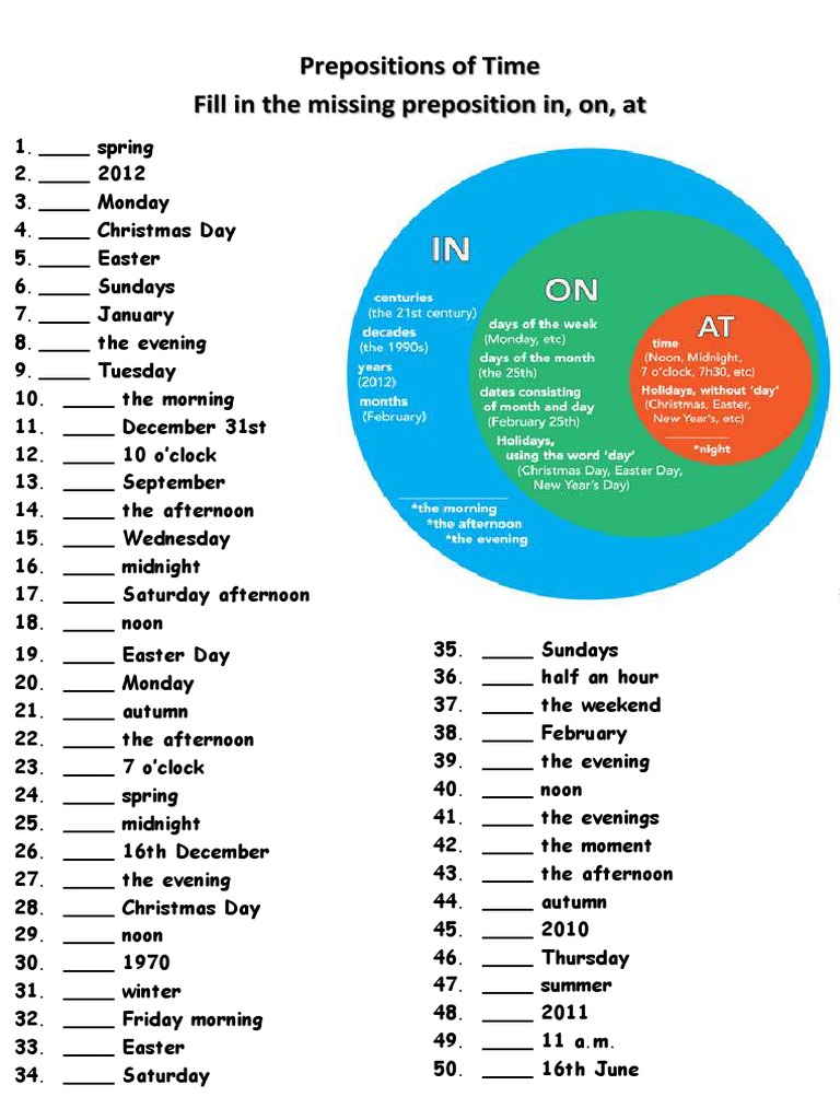 Time Prepositions: Fill in the Blanks | PDF | Teaching Methods ...
