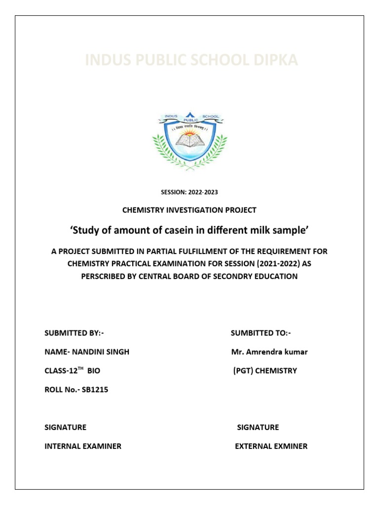 Indus Public School Dipka | PDF | Milk | Chemistry