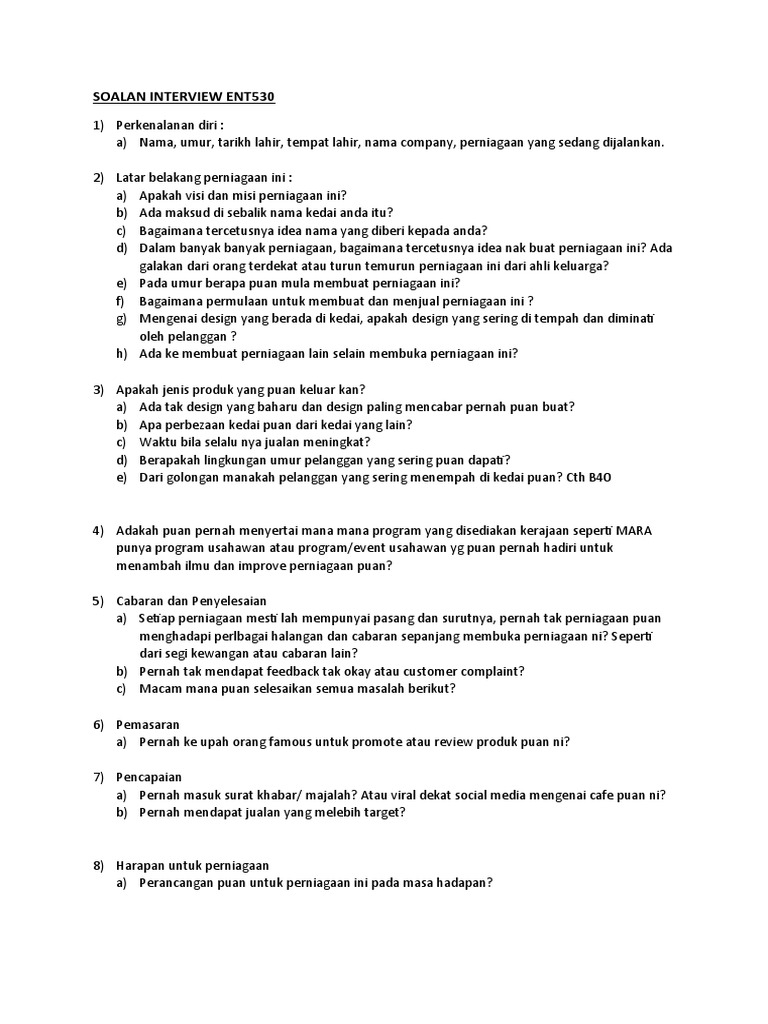 Soalan Interview Ent530 | PDF