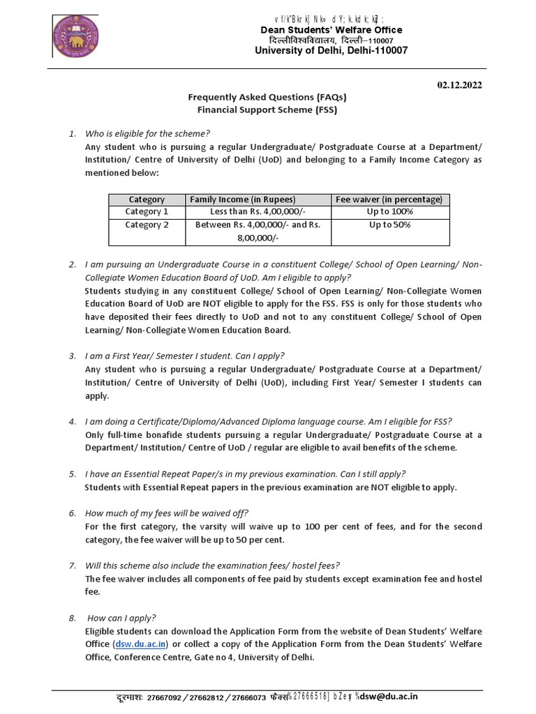 FAQs On FSS | PDF | Postgraduate Education | Undergraduate Education