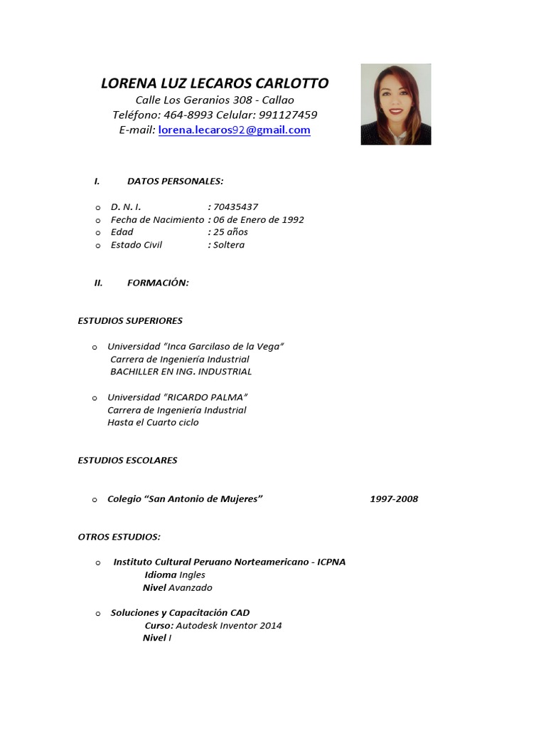 CV Lorena Lecaros Carlotto | PDF | Economias | Business
