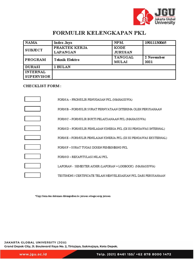 Formulir Checklist Kelengkapan Dokumen PKL | PDF