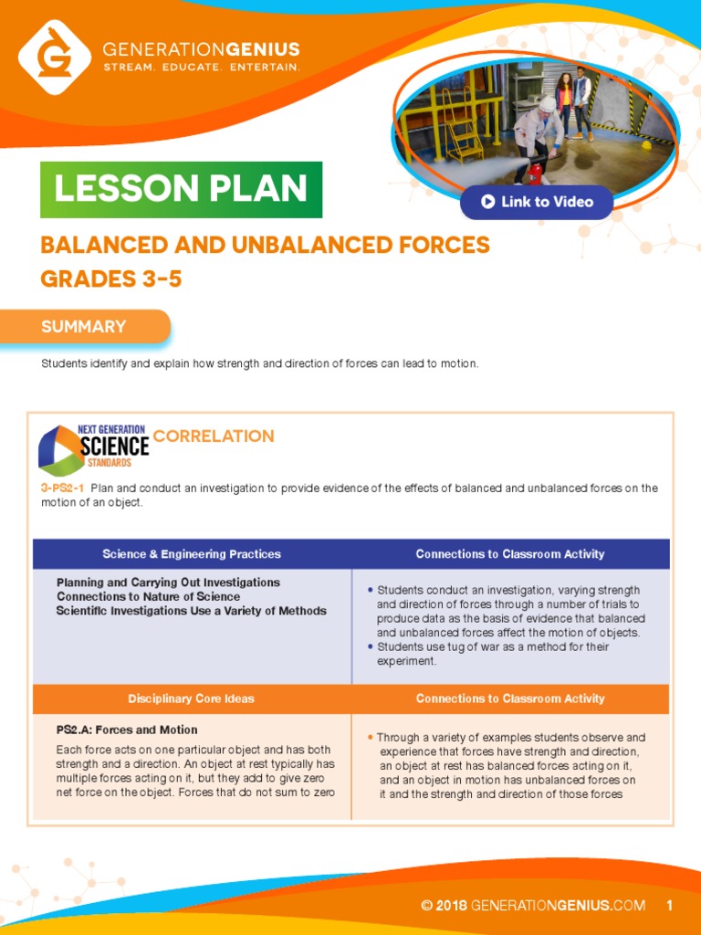 Balanced and Unbalanced Forces Lesson Plan GG | PDF | Force | Science
