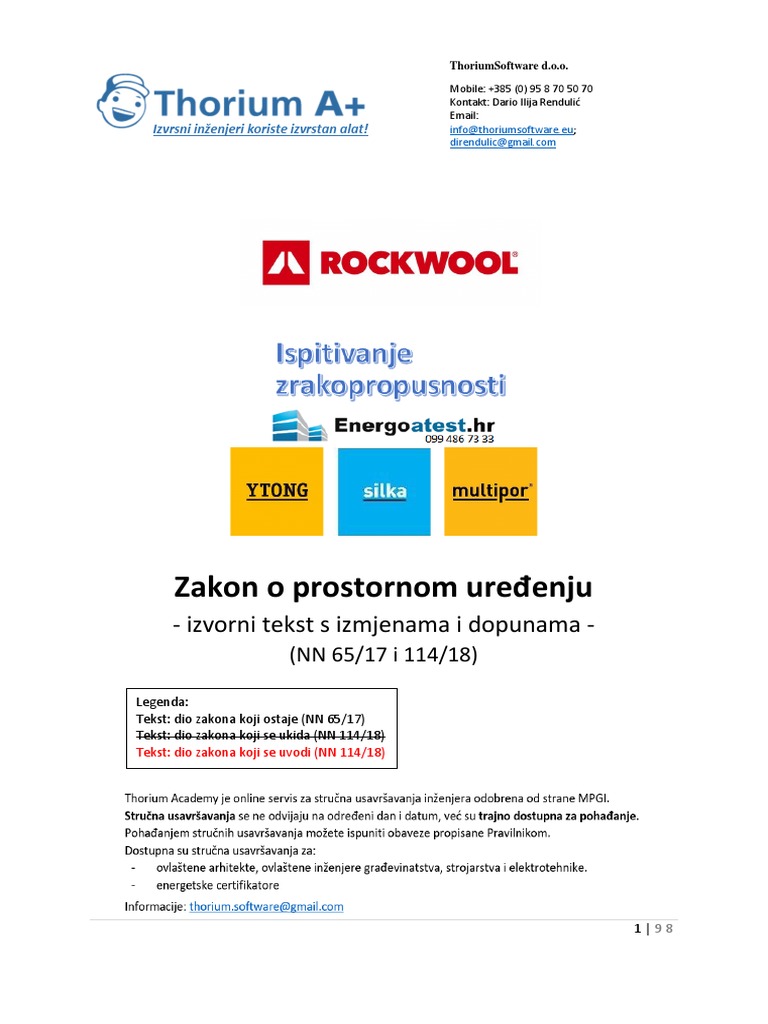 Zakon o Prostornom Uredenju Izvorni Tekst Izmjene 65 17 114 18 | PDF