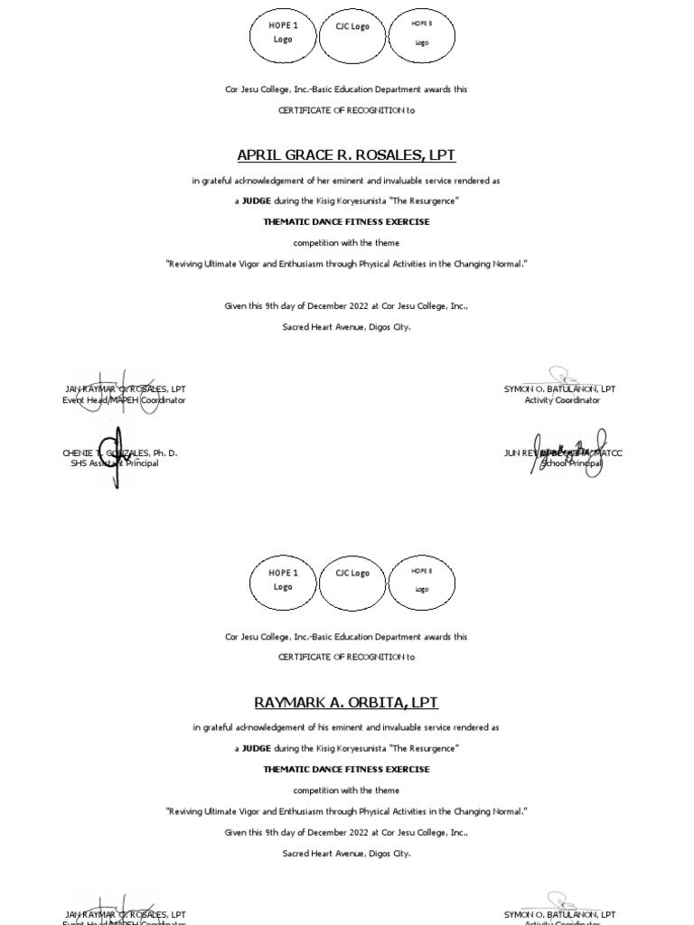 Final Sample Cert Format For The Judges | PDF