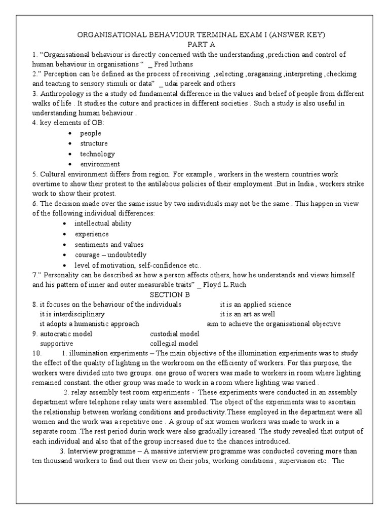 OB Terminal Exam Answer Key | PDF | Organizational Behavior | Behavior