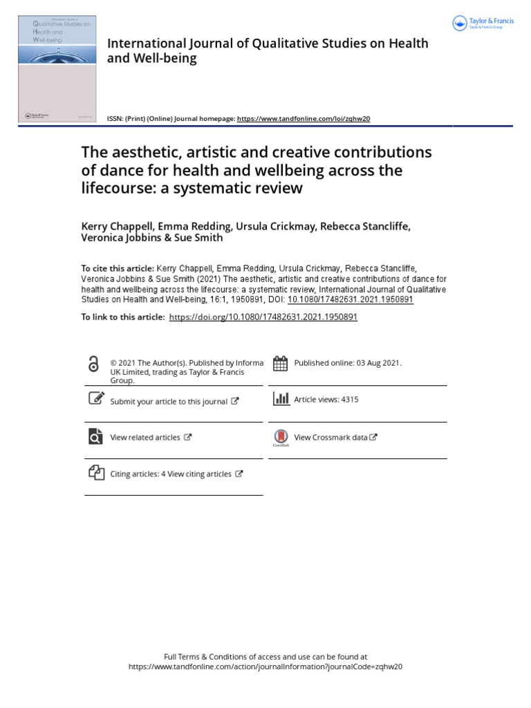 The Aesthetic Artistic and Creative Contributions of Dance For Health and Wellbeing Across The ...