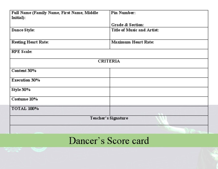 Dance Competition Score Sheet Template | PDF