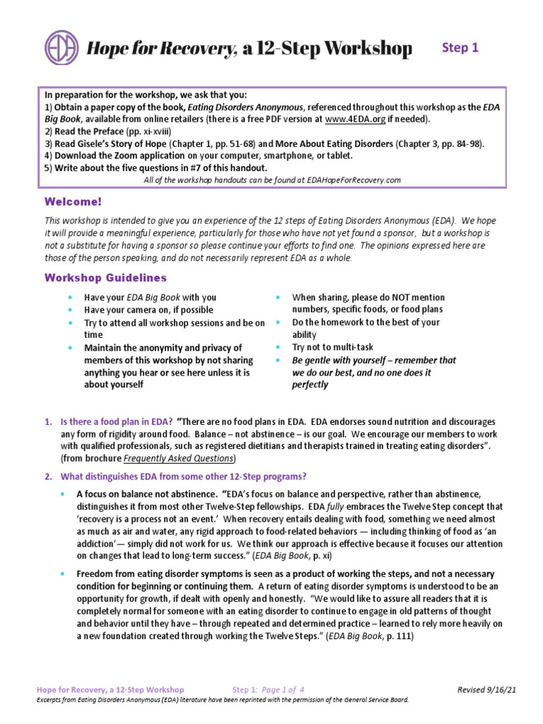 HFR Week 01 Step 01 Handout 9-16-21 | PDF | Twelve Step Program ...
