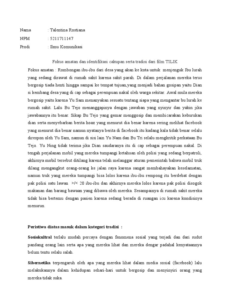 Fokus Amatan Dan Identifikasi Cakupan Serta Tradisi Dari Film TILIK | PDF