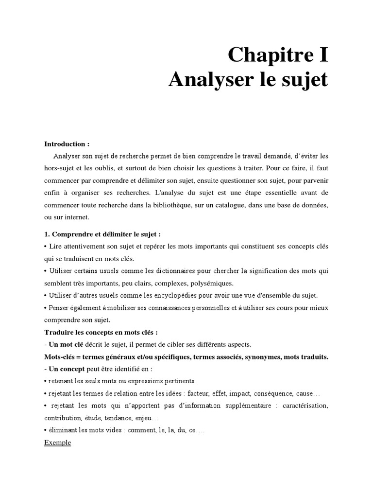 Chapitre I - Analyser Le Sujet | PDF | Recherche d'information