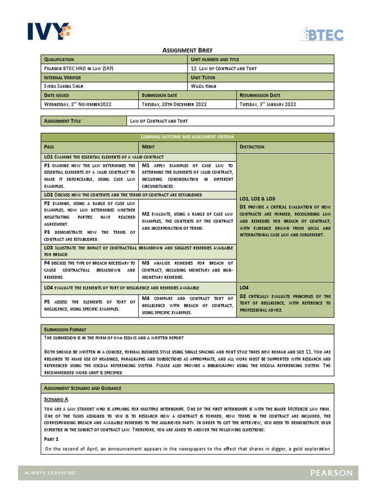 Contract and Tort Brief | PDF | Tort | Negligence
