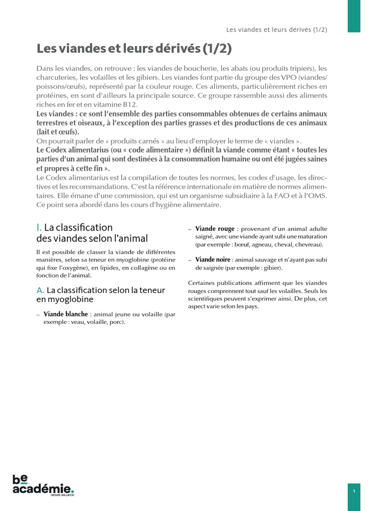 06 Les Viandes Et Leurs Derives 1 | PDF | Muscle squelettique | Viande