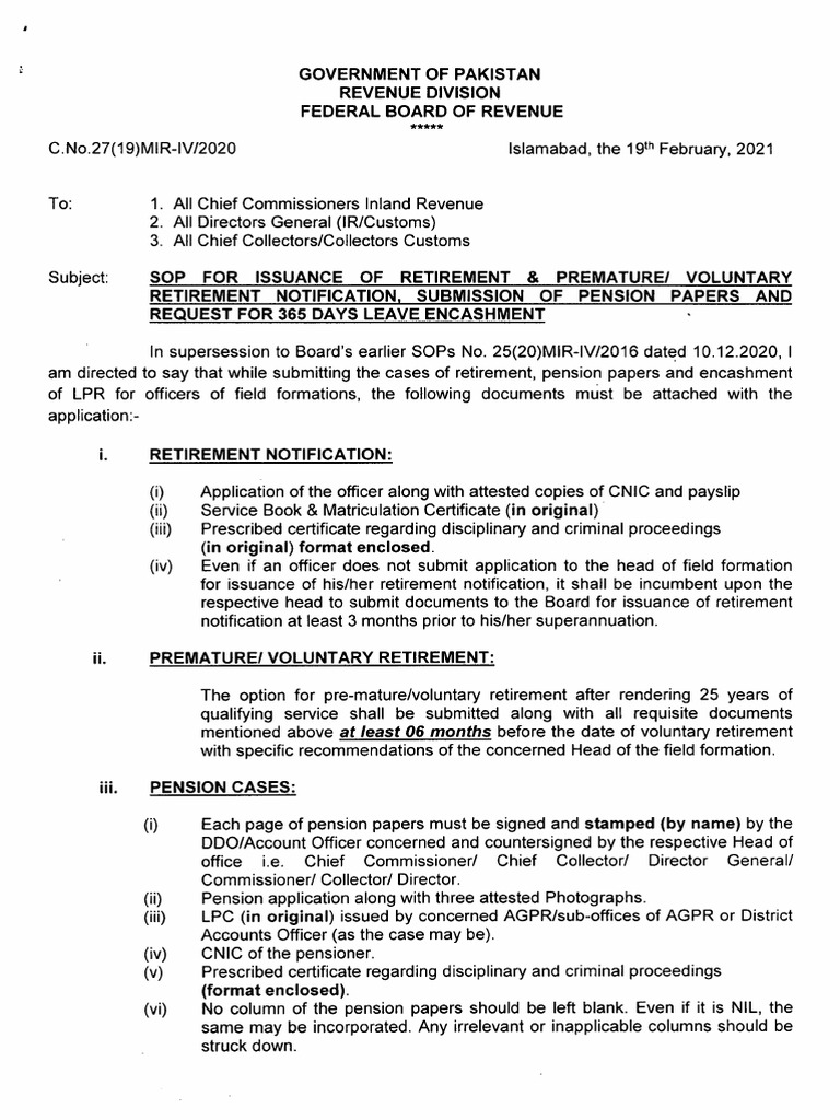 SOP for Retirement and Pension Procedures | PDF | Public Law | Government