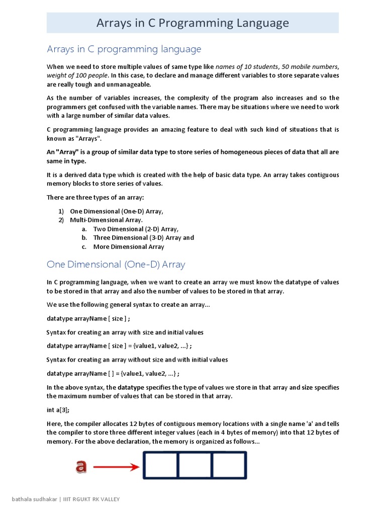 Unit Ii Arrays Pdf Data Type Applied Mathematics 