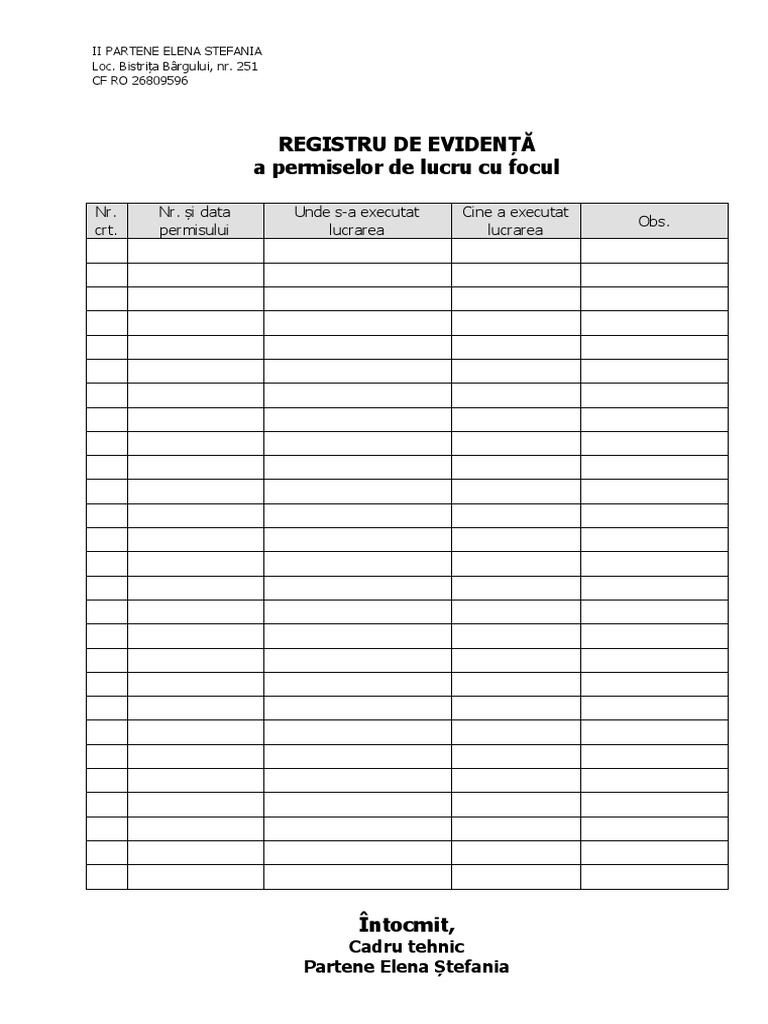 14 Registru Permise Lucru Foc | PDF