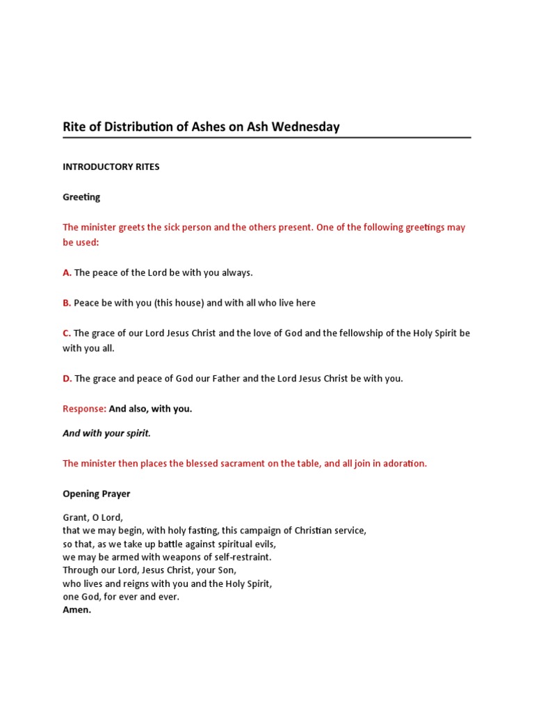 An Ash Wednesday Liturgy: Receiving Ashes and Holy Communion | PDF ...