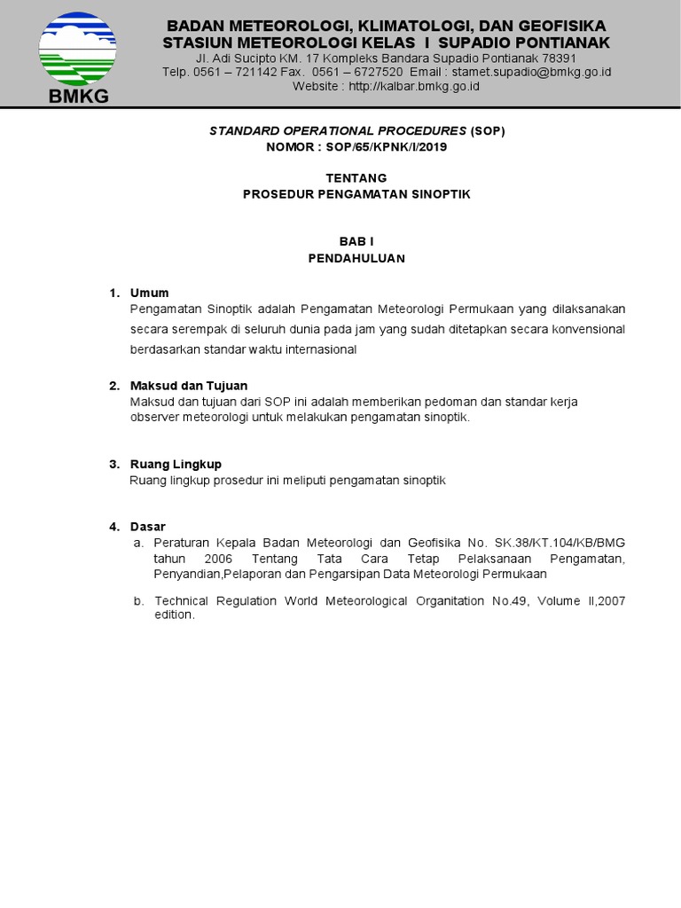 Sop Obs TTG Prosedur Pengamatan Sinoptik | PDF