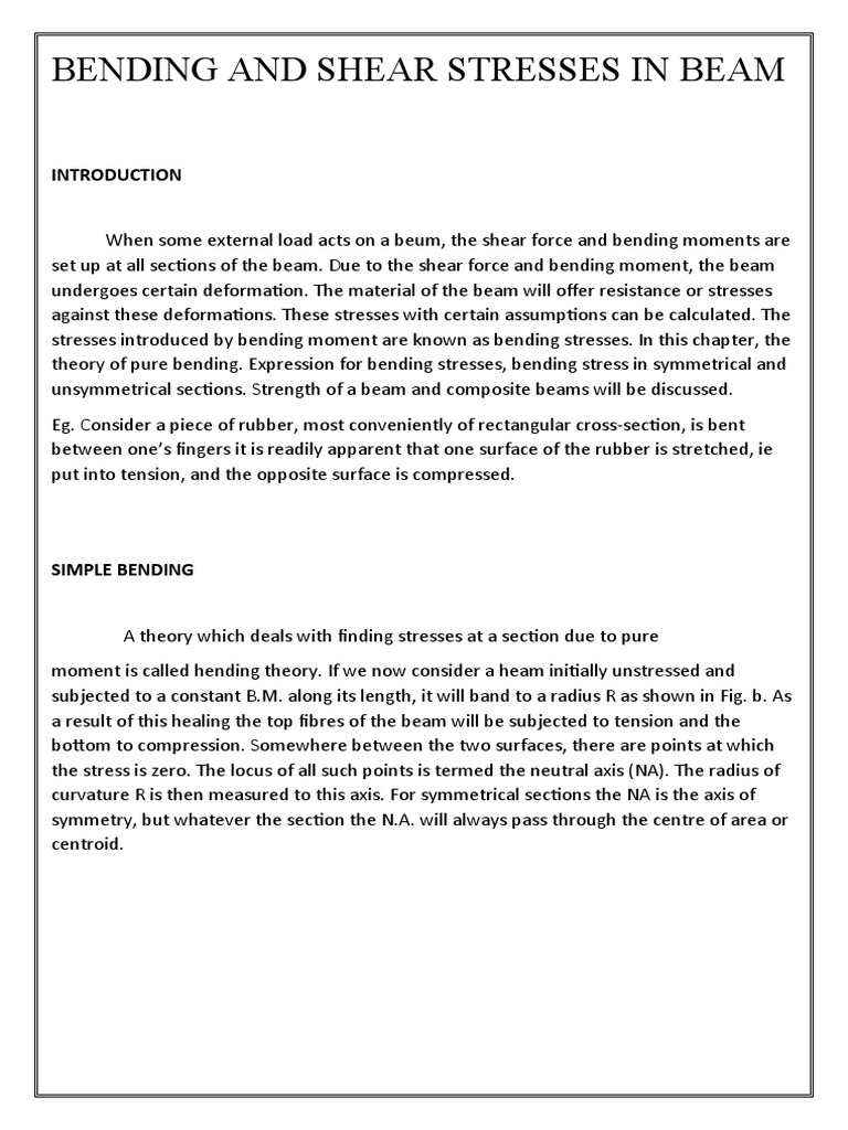 Bending and Shear Stresses in Beam | PDF | Bending | Beam (Structure)