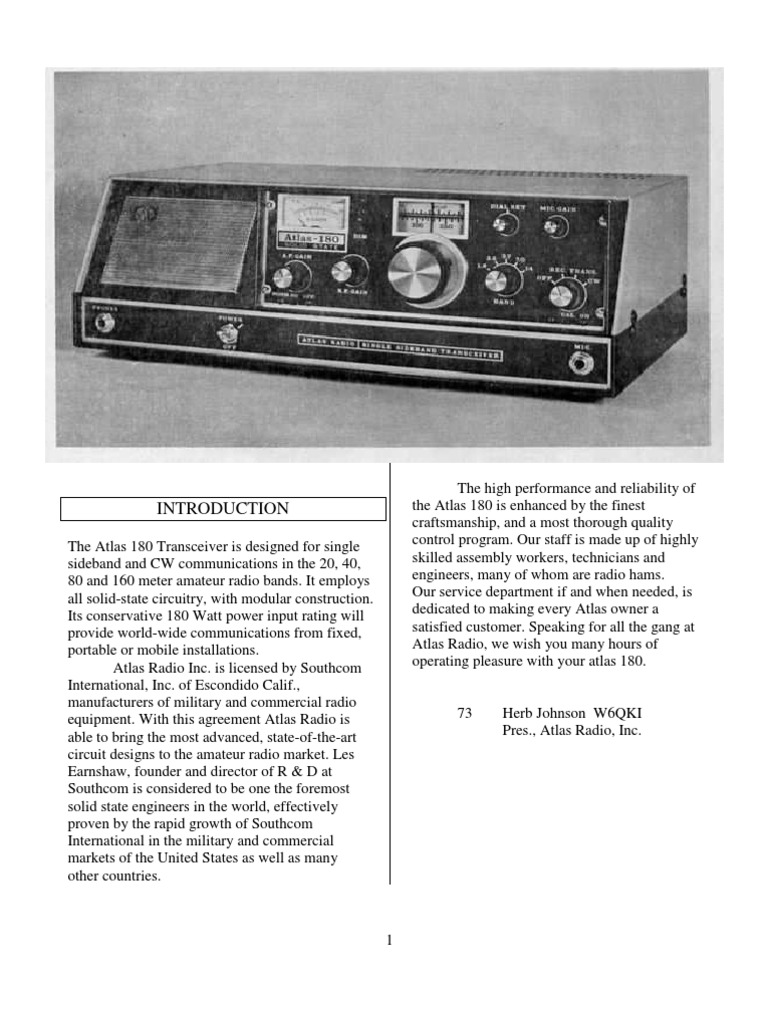 Atlas 180 Transceiver Manual | PDF | Amplifier | Antenna (Radio)