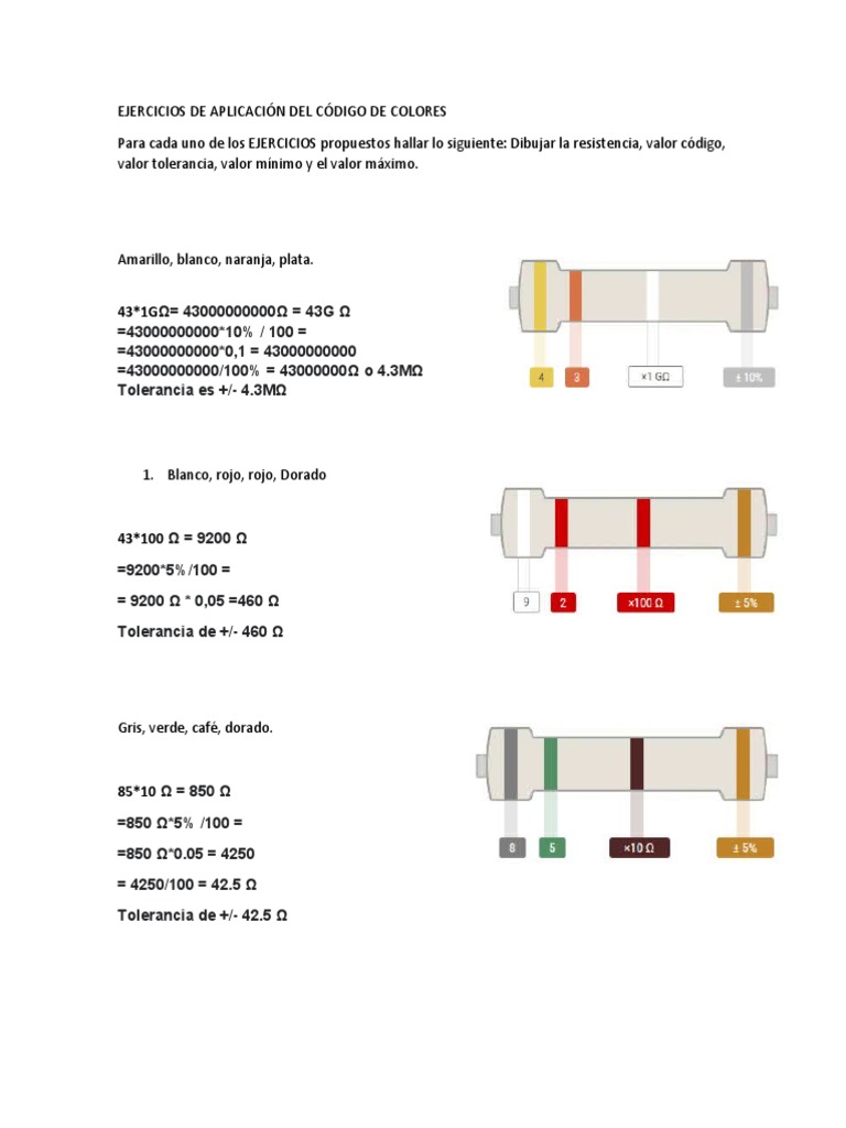 Ejercicios de Aplicación Del Código de Colores | PDF