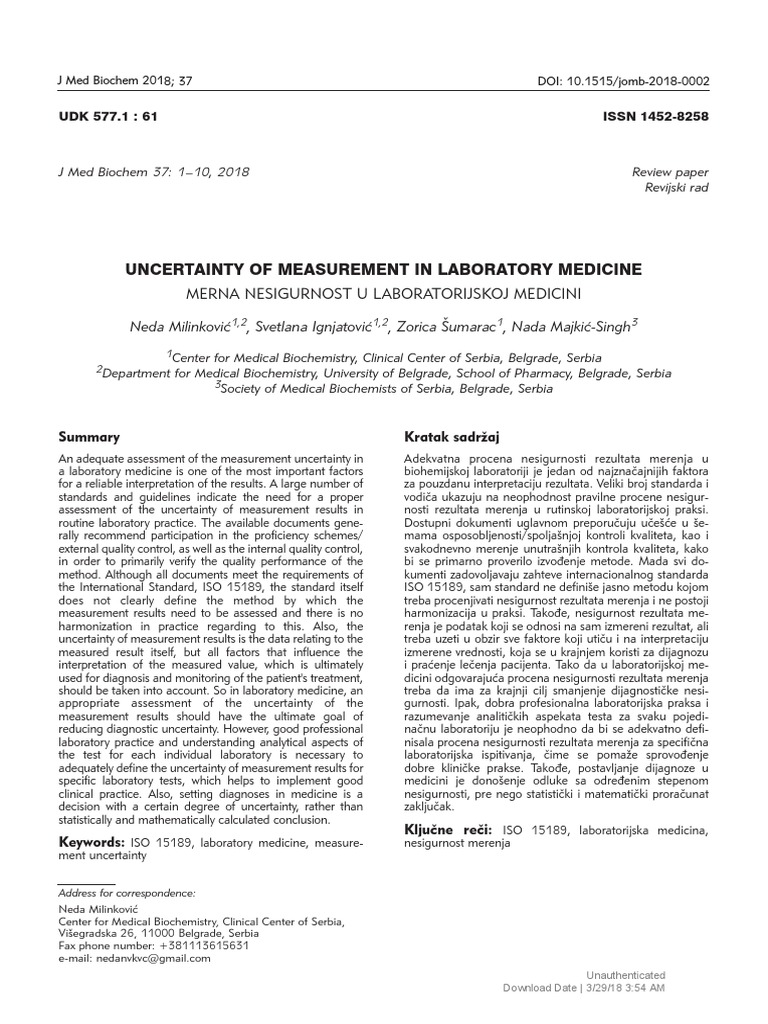 Uncertainty of Measurement in Laboratory Medicine | PDF | Uncertainty ...