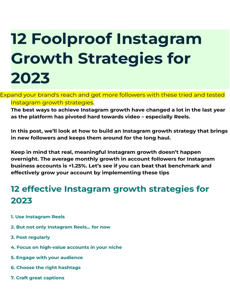 12 Foolproof Instagram Growth Strategies For 2023 | PDF | Search Engine ...