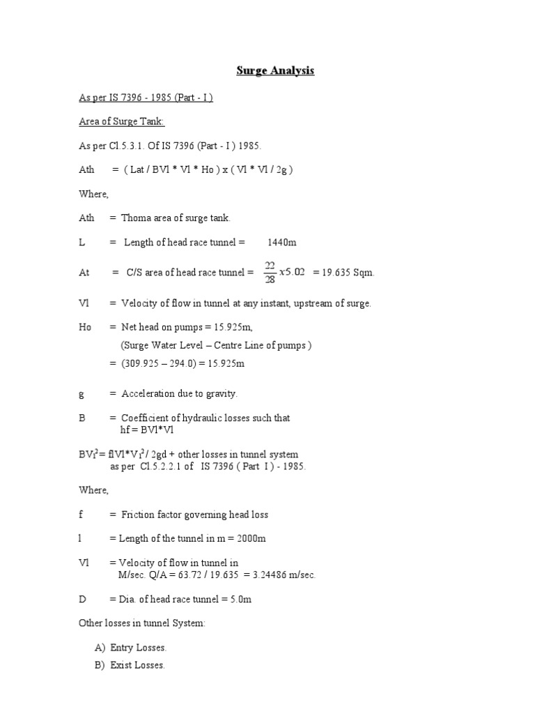 Surge Tank Design Analysis | PDF | Chemical Engineering | Fluid Mechanics