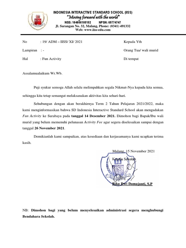 Surat Pemberitahuan Fun Activity | PDF