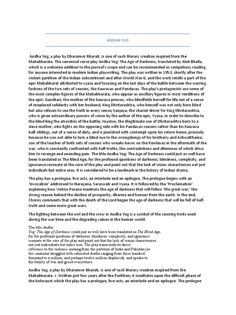 Andha Yug | PDF | Mahabharata | Vaishnava Texts