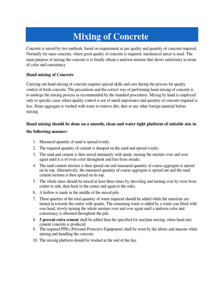 Mixing Concrete Methods | PDF | Concrete | Construction Aggregate