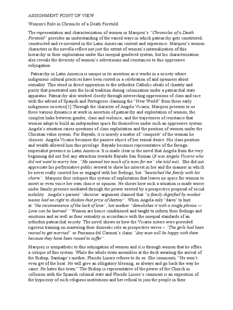 Women's Roles in Chronicle of a Death Foretold | PDF | Social Science ...