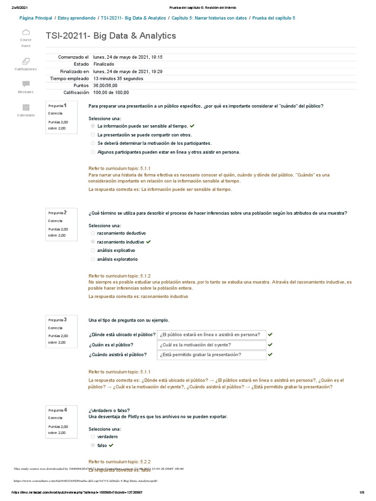 Prueba Del Cap Tulo 5 Big Data Analytics PDF | PDF | Falacia | Plan de estudios