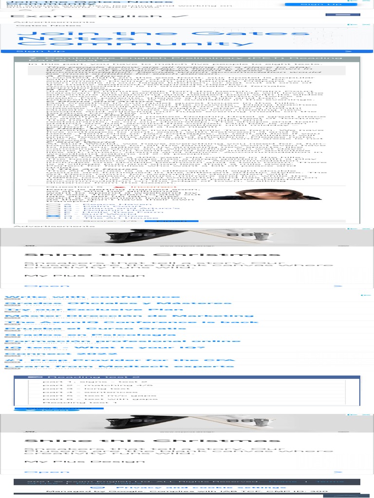 Cambridge English Preliminary (PET) Reading Part 2, Test 2 - Matching | PDF