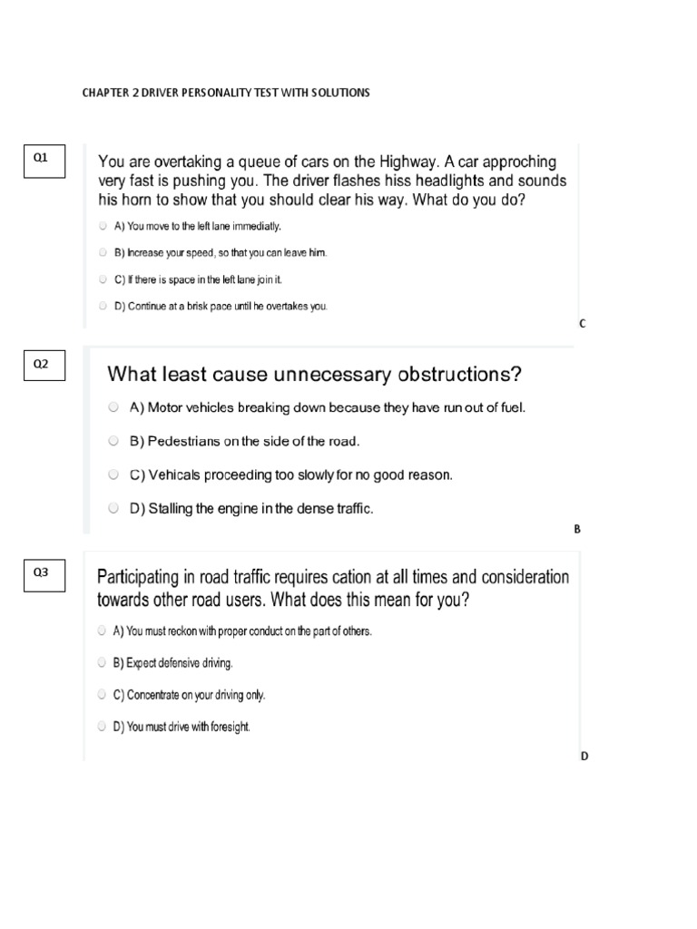 Chapter 2 Driver Personality Test With Solutions | PDF