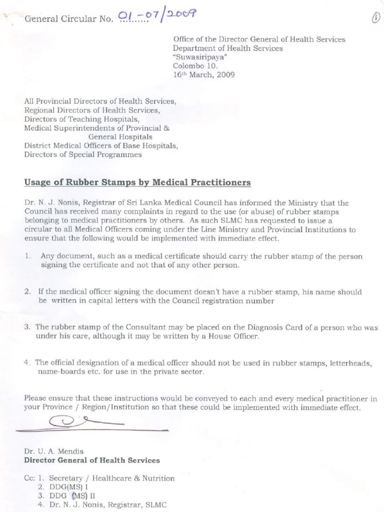 2009-03-16 Usage of Rubber Stamps by Medical Practitioners | PDF