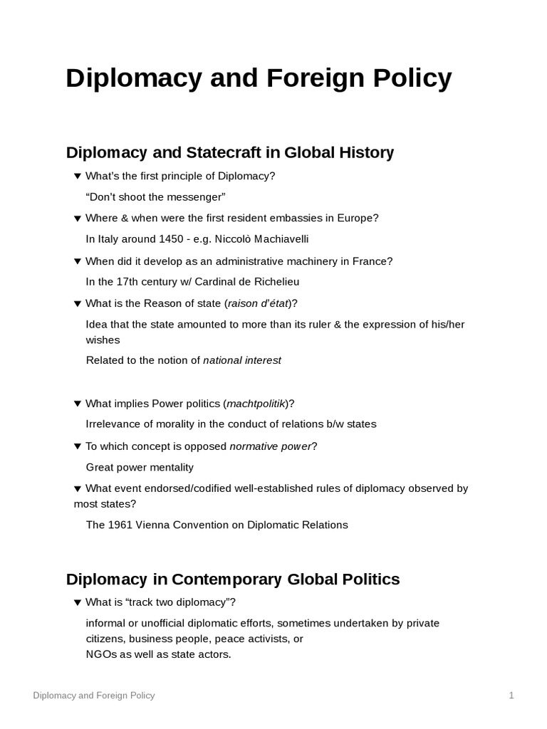 Diplomacy and Foreign Policy Overview | PDF | Diplomacy | International ...