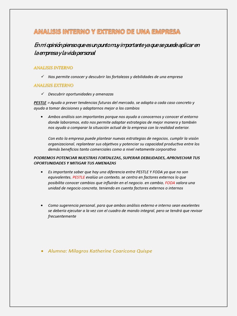 Analisis Interno y Externo de Una Empresa | PDF