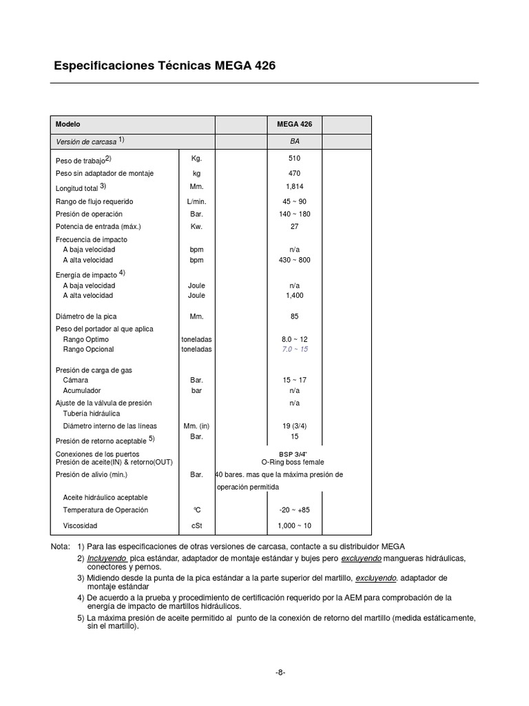 Ficha Tecnica MEGA 426 | PDF | Ingeniería mecánica