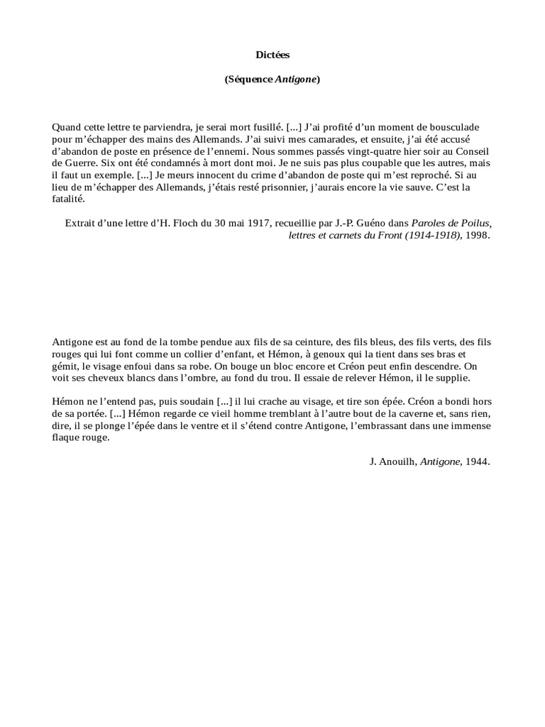 Dictées 3e Antigone | PDF
