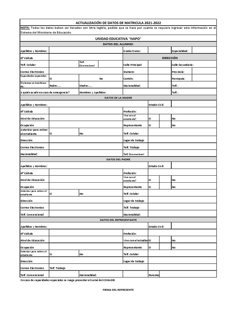 Actualizacion de Datos de Matriculas 2020 - 2021 | PDF